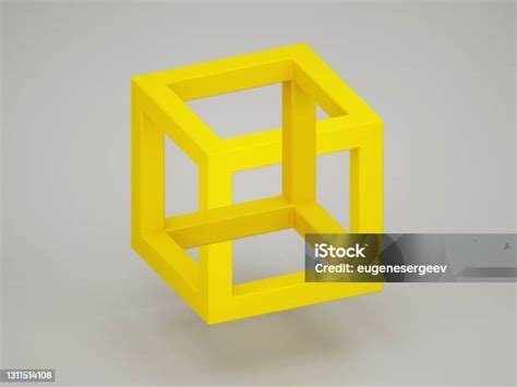 밝은 회색 배경 위에 역설적 인 노란색 큐브와 인기있는 착시 3d 착시에 대한 스톡 사진 및 기타 이미지 착시 착각 시력