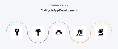 coding and app development glyph 5 icon pack including framework