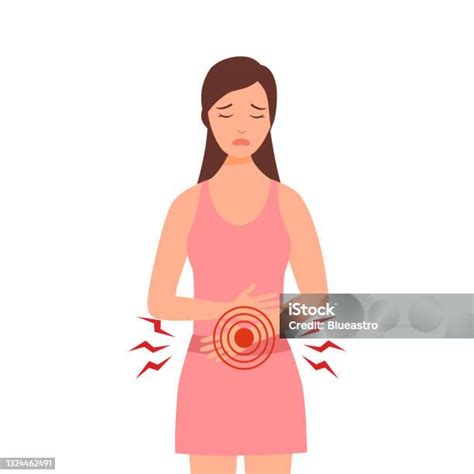 여자는 흰색 배경에 위 개념 벡터 그림에 통증을 느낀다 설사 또는 변비 복부 질병과 질병 평면 디자인의 기간 통증 위통에 대한