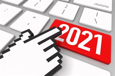 Premium Photo Red 2021 Enter Key With Hand Cursor 3d Rendering