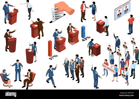 Isometric Political Icons Set With Election Debate Symbols Isolated