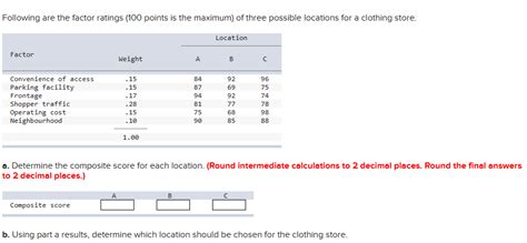 Solved B Using Part A Results Determine Which Location
