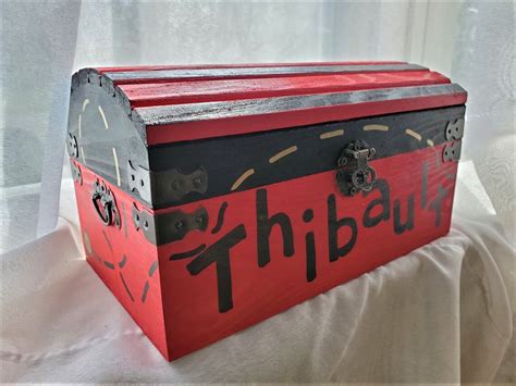 Pirate Treasure Chest Personalized Wooden Red Black Medium Etsy
