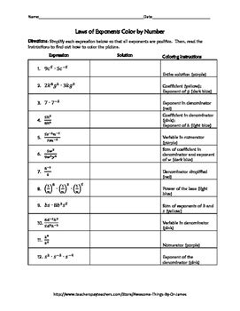 Operations With Exponents Color By Number By Funrithmetic TpT