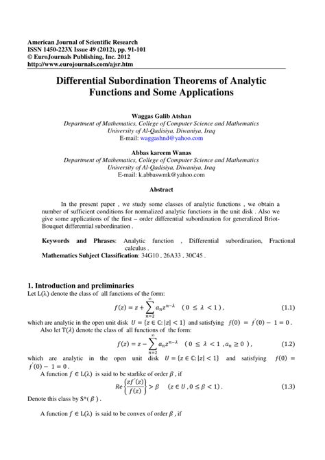 Pdf Differential Subordination Theorems Of Analytic Functions And