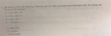 solved 1 20 points given the following grammar and the