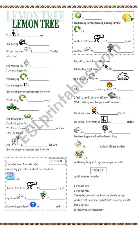 Lemon Tree Worksheet Worksheets For Kindergarten