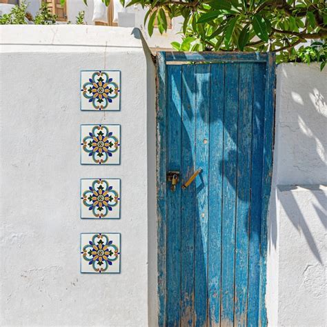Porch Mediterranean Tiles Dyari Set Of 9 Decorative Ceramic Tiles Hand