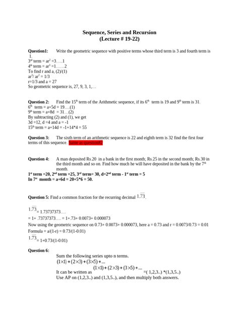 Solution Of Practice Questions Sequence And Series 19 22 Pdf