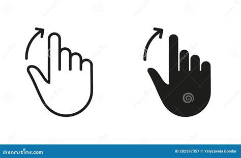 Hand Finger Gesture Swipe Drag Up Line And Silhouette Black Icon Set Slide Up Pictogram Stock