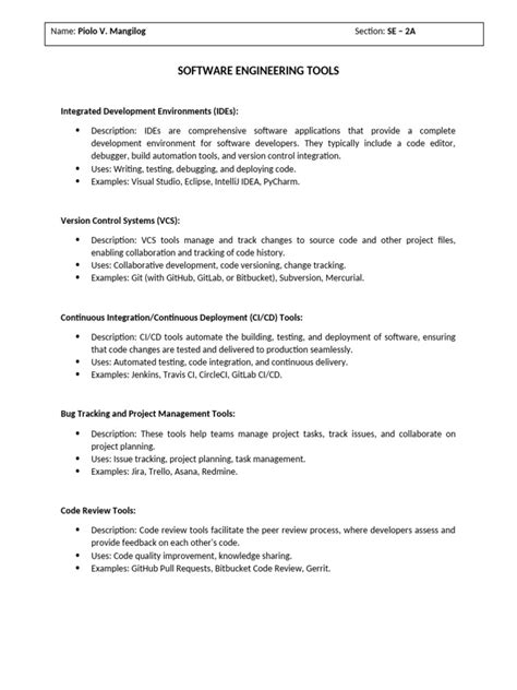 Software Engineering Tools Pdf Integrated Development Environment