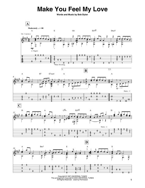 Make You Feel My Love By Bob Dylan Sheet Music For Solo Guitar At Sheet