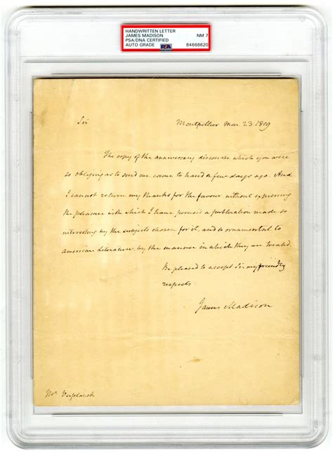 Bid Now James Madison Psa Nm 7 Als Re American Literature