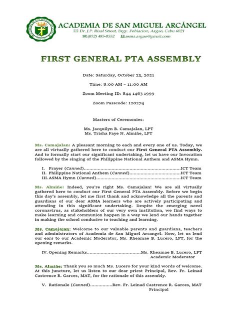 Asma First General Pta Assembly Script Pdf Religious Behaviour And Asma First General Pta Assembly Script Pdf Religious Behaviour And