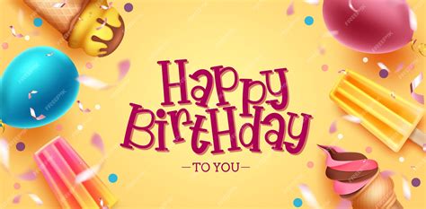 생일 인사말 벡터 배경 디자인입니다 다채로운 얼음 노란색 공간에 생일 텍스트입니다 프리미엄 벡터