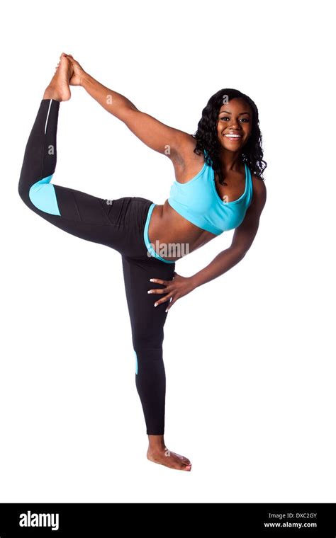Beautiful Happy Woman Standing On One Leg Stretching Workout Fitness
