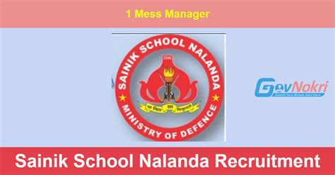 Sainik School Nalanda Hiring Notification 2023 For 1 Post Of Mess Manager