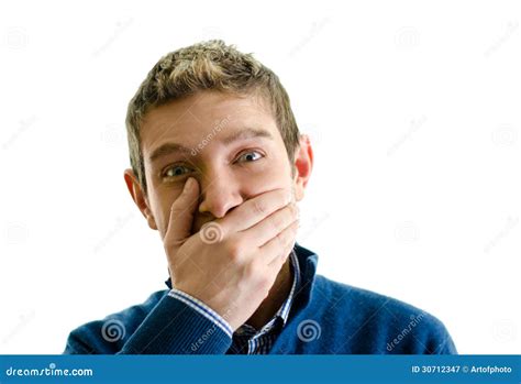 Handsome Young Man Covering Mouth With Hand Stock Image Image Of