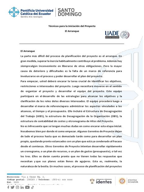 Técnicas Para La Iniciación Del Proyecto El Arranque Pdf