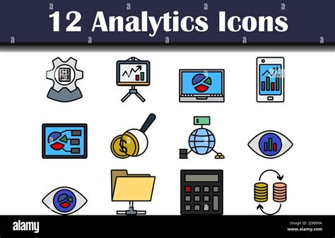 Analytics Icon Set Editable Bold Outline With Color Fill Design Vector Illustration Stock