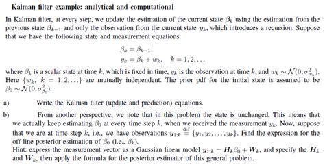 Solved Kalman Filter Example Analytical And Computational Chegg Com
