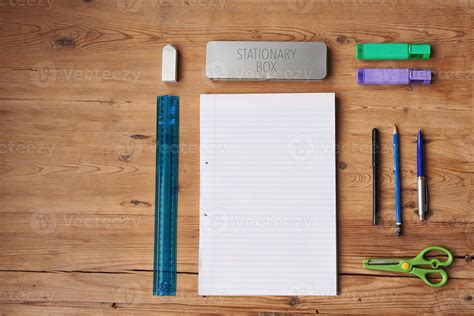 Table Notebook And Stationery For School Project Or Assignment On