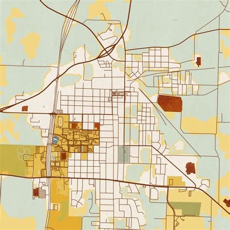 Commerce Texas Map Print In Woodblock — Jace Maps