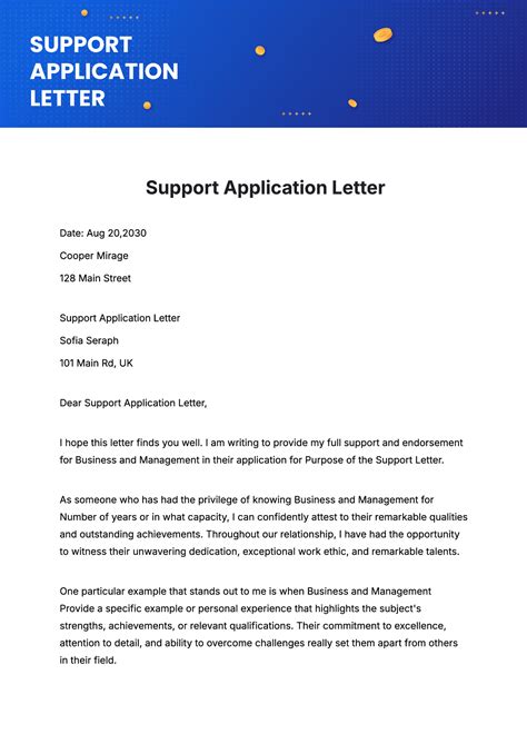 Free Support Application Letter Template To Edit Online