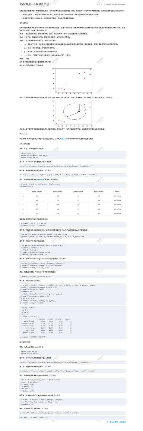 Knn算法寻找最近邻居 Knn教程 无涯教程网