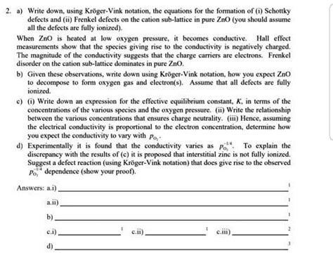 Solved A Write Down Using KrÃ¶ger Vink Notation The Equations For