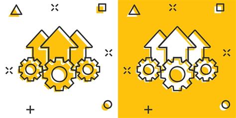 코믹 스타일의 작업 프로젝트 아이콘 흰색 고립 된 배경에 기어 프로세스 벡터 만화 그림 기술은 비즈니스 컨셉 스플래시 효과를 생성합니다 개선에 대한 스톡 벡터 아트 및 기타