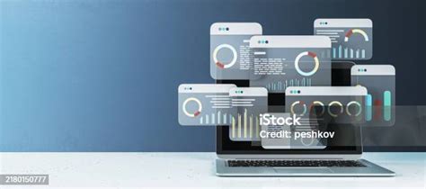 노트북 화면의 디지털 금융 데이터 분석 인터페이스 3d 렌더링 0명에 대한 스톡 사진 및 기타 이미지 0명 3차원 형태 개념 Istock
