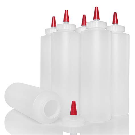 16oz Plastic Squeeze Bottle Condiment Dispenser Ketchup Sauce Red Cap 6