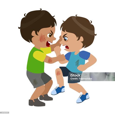 싸움과 긁는 두 소년 나쁜 아이 행동의 일부와 무례 하 고 불쾌 한 문자 벡터 일러스트 시리즈를 괴롭히는 독일에 대한 스톡 벡터 아트 및 기타 이미지 Istock