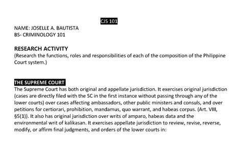 Cjs 101 Research Paper Lecture Notes In Criminology Cjs 101 Name Joselle A Bautista Bs