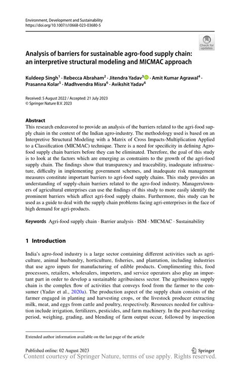 Analysis Of Barriers For Sustainable Agro Food Supply Chain An Interpretive Structural Modeling