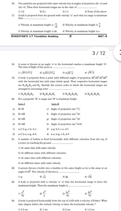 Two Particles Are Projected With Same Velocity But At Angles Of Projectio