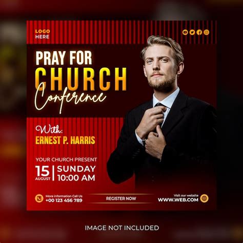 양복과 넥타이를 한 남자가 있는 교회 회의 전단지 프리미엄 Psd 파일