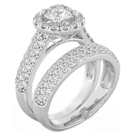 Halo 2 Piece 925 Sterling Silver Wedding Engagement Bridal Ring Set