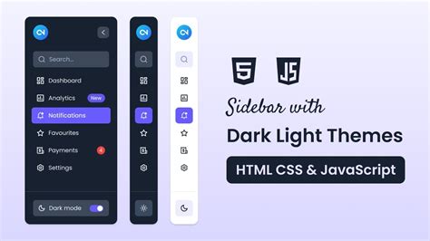 Create A Sidebar Menu With Darklight Themes In Html Css And Javascript Step By Step Tutorial