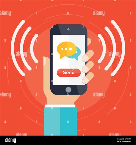 Send Sms On Mobile Phone Flat Illustration Hand Holding Smartphone