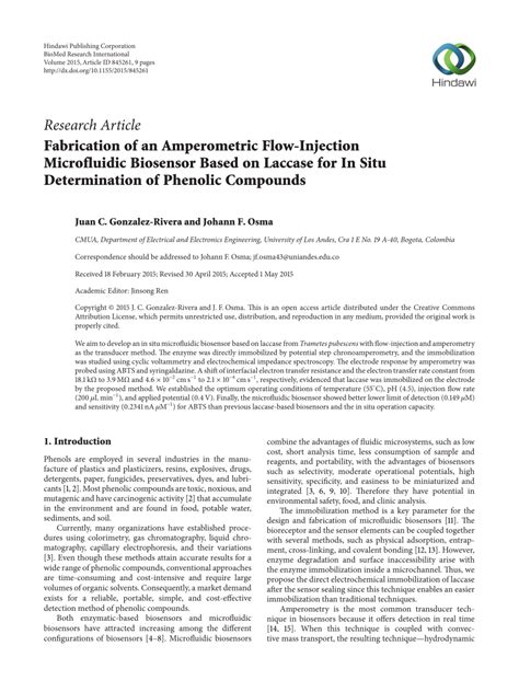 Pdf Fabrication Of An Amperometric Flow Injection Microfluidic Biosensor Based On Laccase For