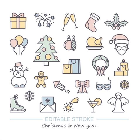 Symboles De Noël Et Du Nouvel An Icônes Linéaires Avec Trait Modifiable
