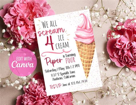 Ice Cream Birthday Invitation Ice Cream Birthday Party Invitation We
