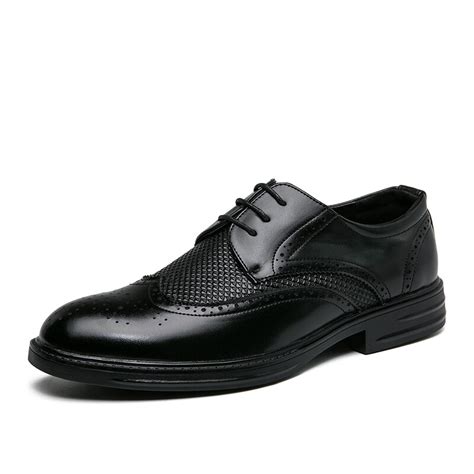 Fixsys Leather Man Brogue Shoes Pointed Toe Oxford Grandado