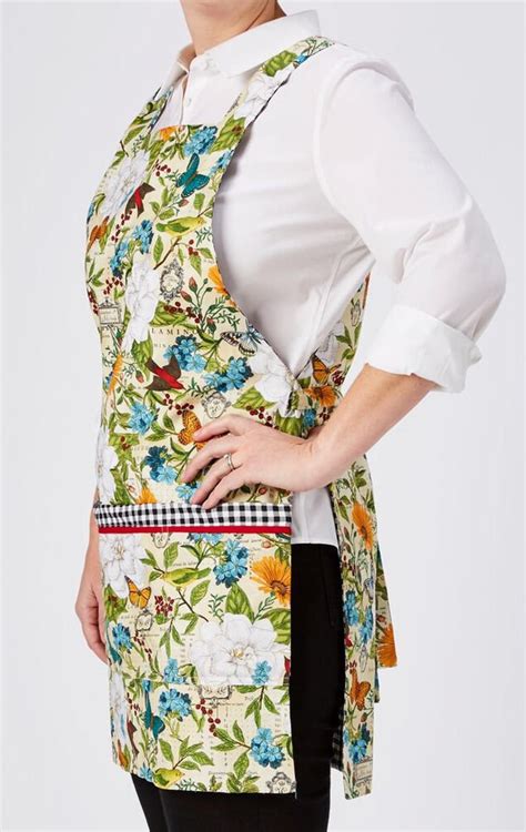 Bird Butterfly Reversible Apron With Pockets Retro Pinafore Kitchen