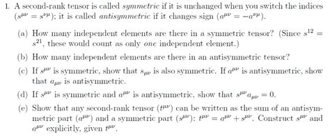 Solved Second Rank Tensor Is Called Symmetric If It Is Chegg
