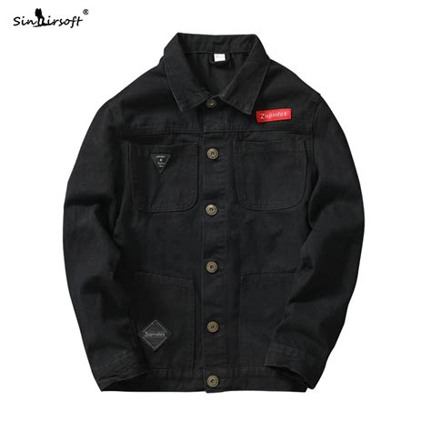 Джинсовая черная Мужская куртка с принтом букв джинсовое пальто Мужская Уличная одежда