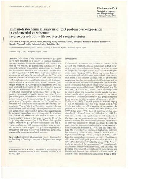 Pdf Immunohistochemical Analysis Of P53 Protein Over Expression In Endometrial Carcinomas