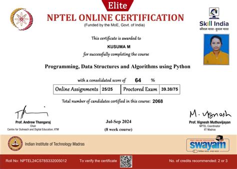 Kusuma M On Linkedin Nptel Datastructures Algorithms Python Techjourney Lifelonglearning